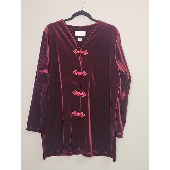 Jackets & Coats | Natorious Women 1x Red Velvet Jacket Frog Loop ...